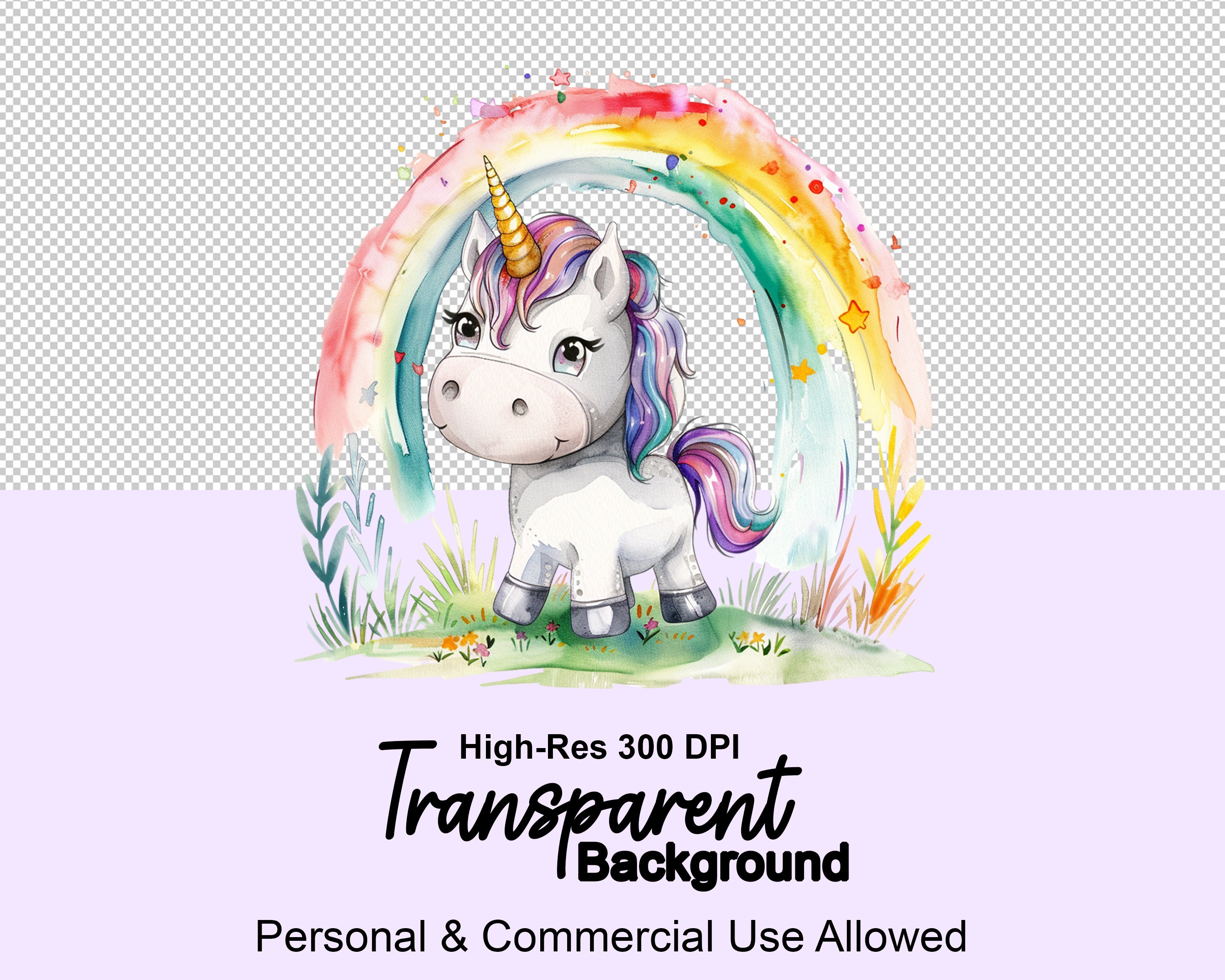 Watercolor Baby Unicorn Rainbow PNG Clipart Bundle, Nursery Decor, Baby ...