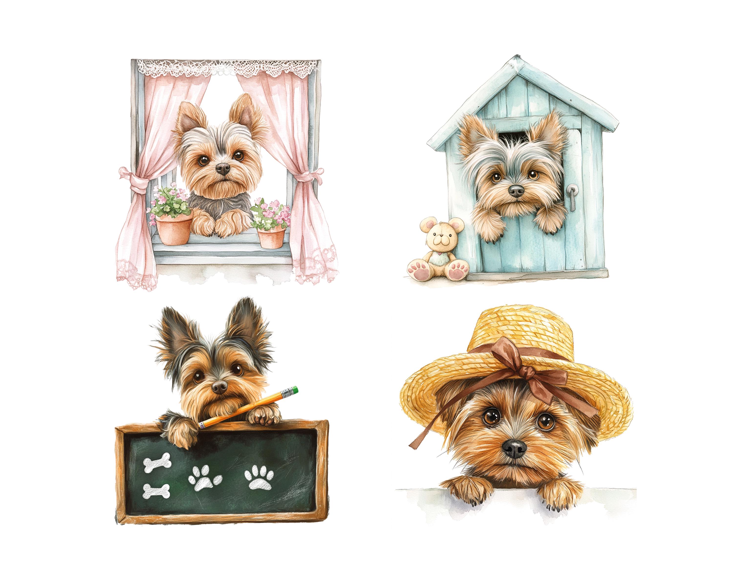 Watercolor Yorkie Peeking PNG Clipart Bundle: Commercial Use - Etsy