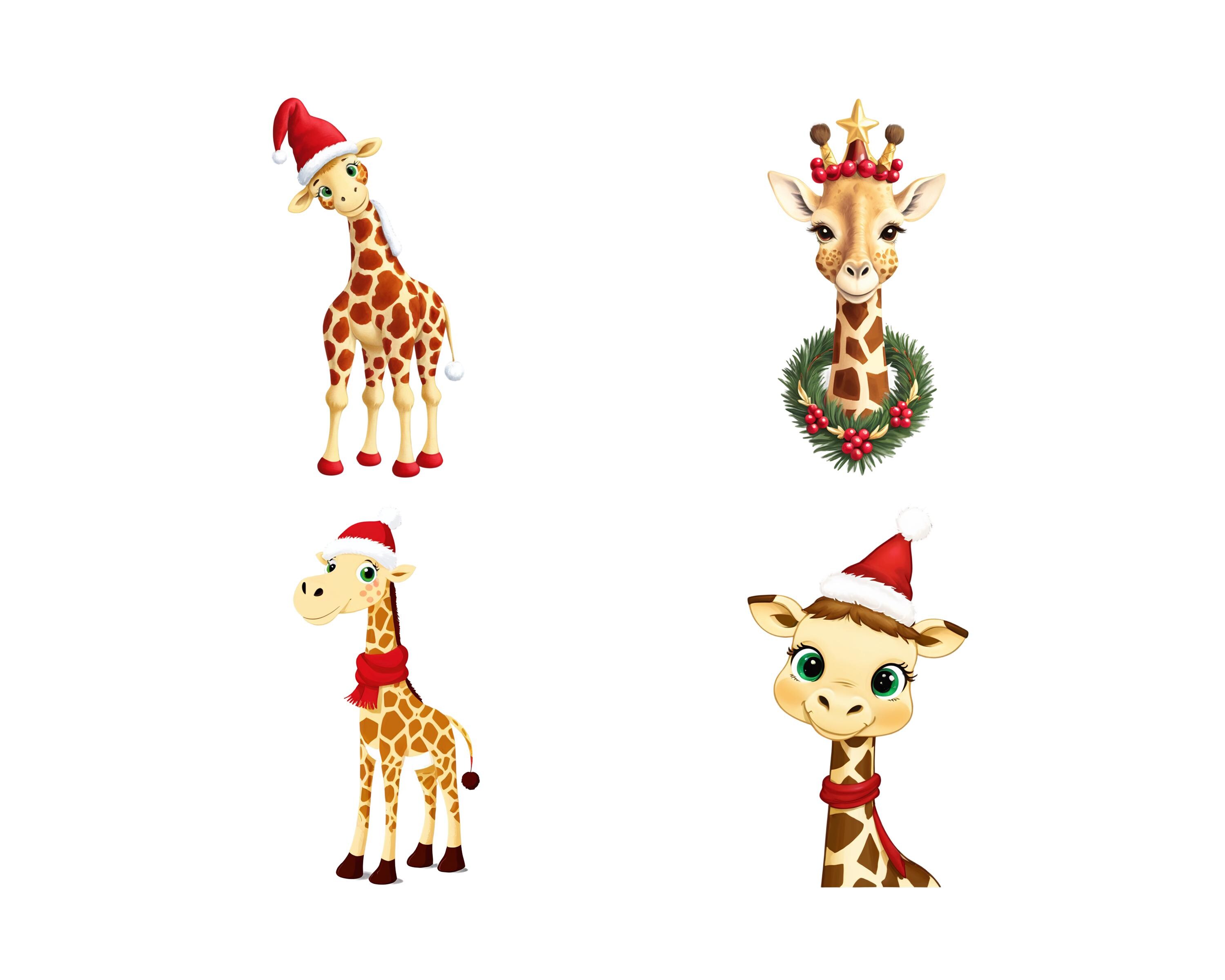 Christmas Giraffe PNG Clipart Bundle: Holiday Nursery Decor (digital ...