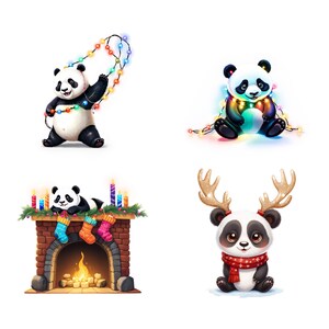 Christmas Panda Clipart Bundle: Watercolor Holiday PNG (digital ...