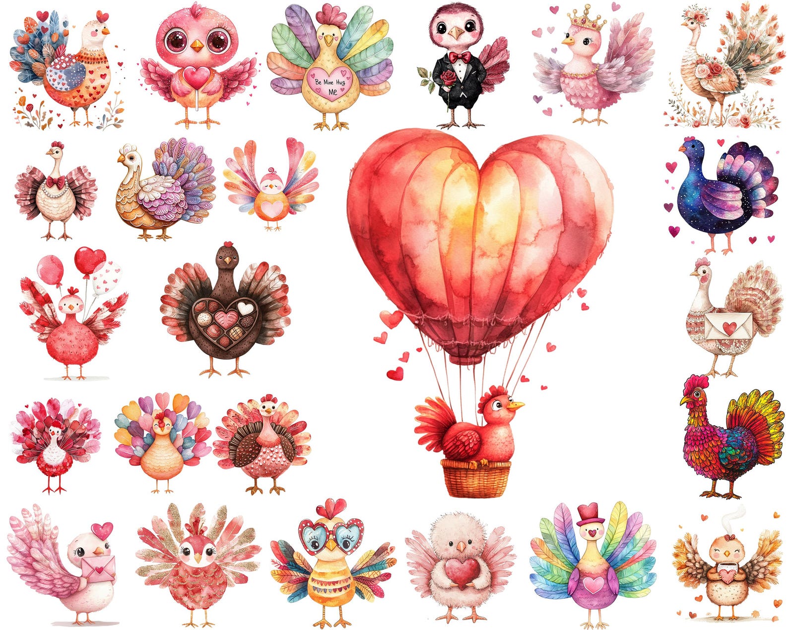 Valentine Turkey Clipart Bundle: Watercolor Cupid PNG (commercial Use ...