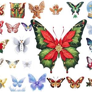 Christmas Butterfly Clipart Bundle: Watercolor Holiday PNG (digital ...