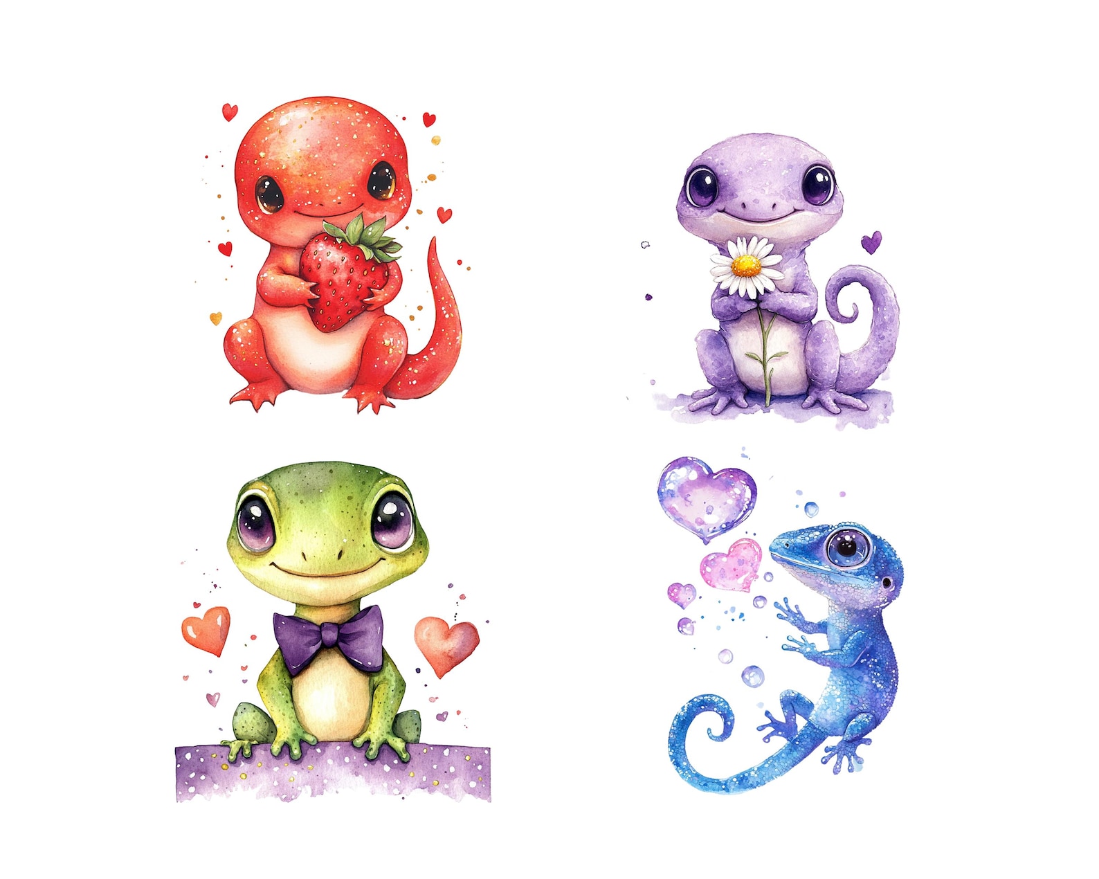 Watercolor Valentine Gecko, Romantic Heart Geckos, Love Reptile Clip ...