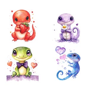 Watercolor Valentine Gecko, Romantic Heart Geckos, Love Reptile Clip ...