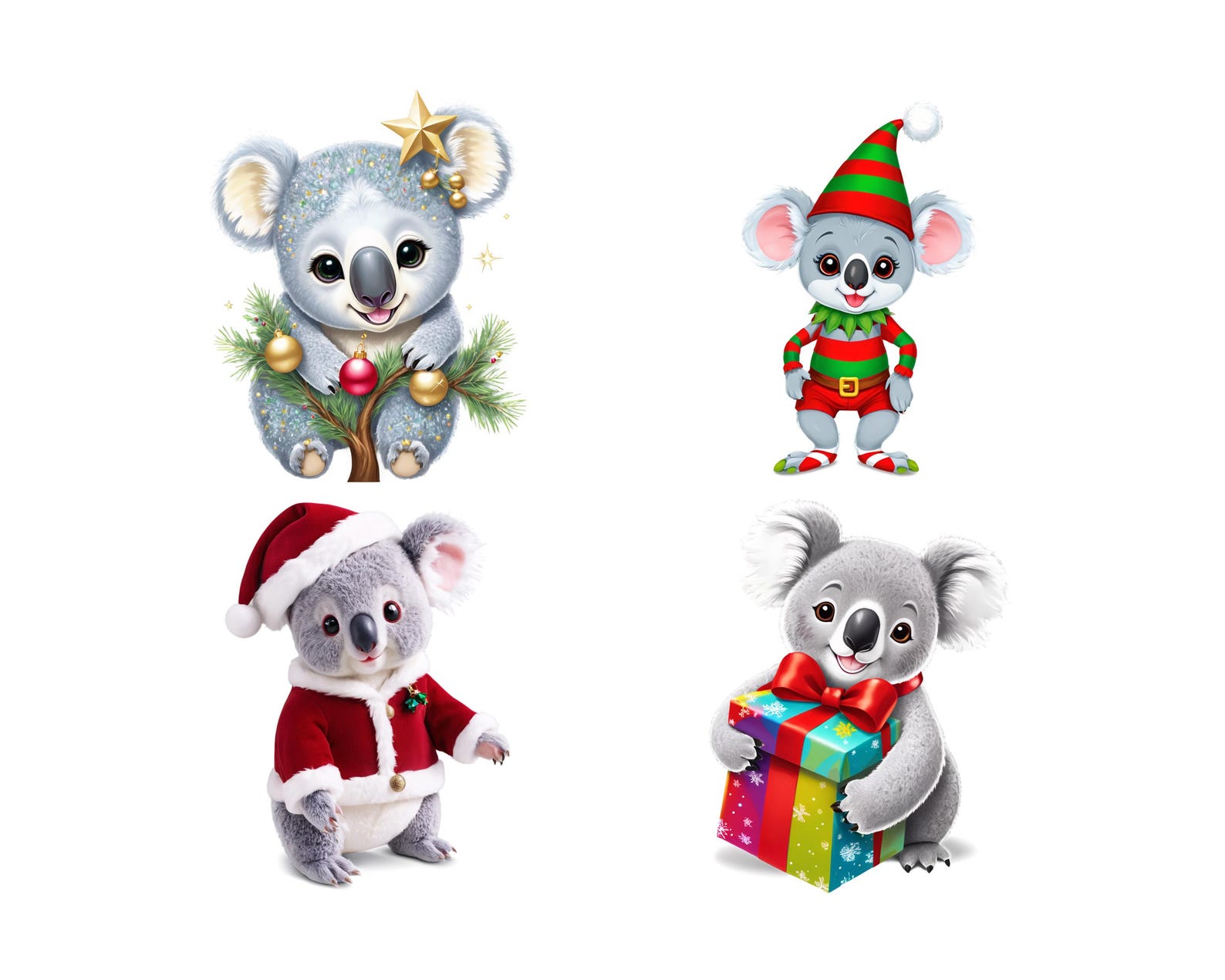 Christmas Koala Clipart Bundle: Watercolor Holiday PNG (digital ...