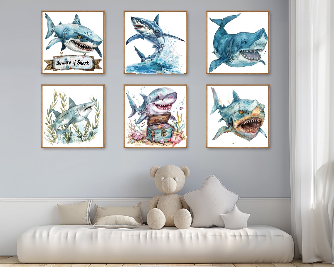 Watercolor Shark Species PNG Clipart Bundle, Great White, Basking ...