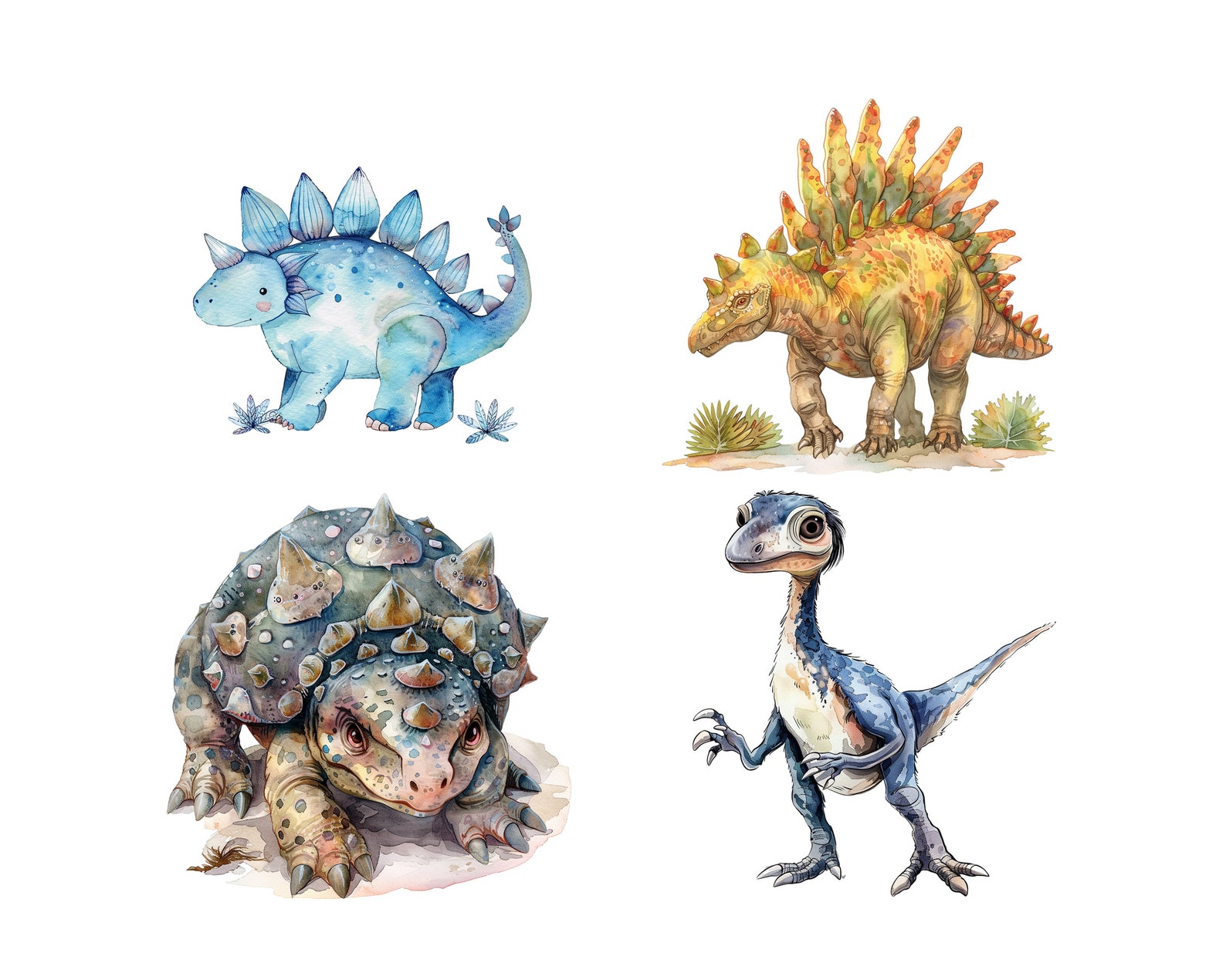 Watercolor Dinosaur Clipart Bundle, Dino Nursery Decor (digital ...