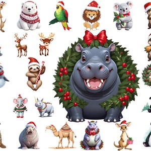 Christmas Safari Animals Clipart: Holiday Nursery Decor (digital ...