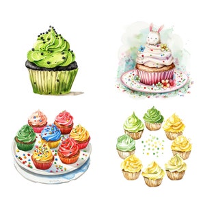 Colorful Sprinkled Cupcake PNG Clipart Bundle, Bakery Dessert Party Art ...