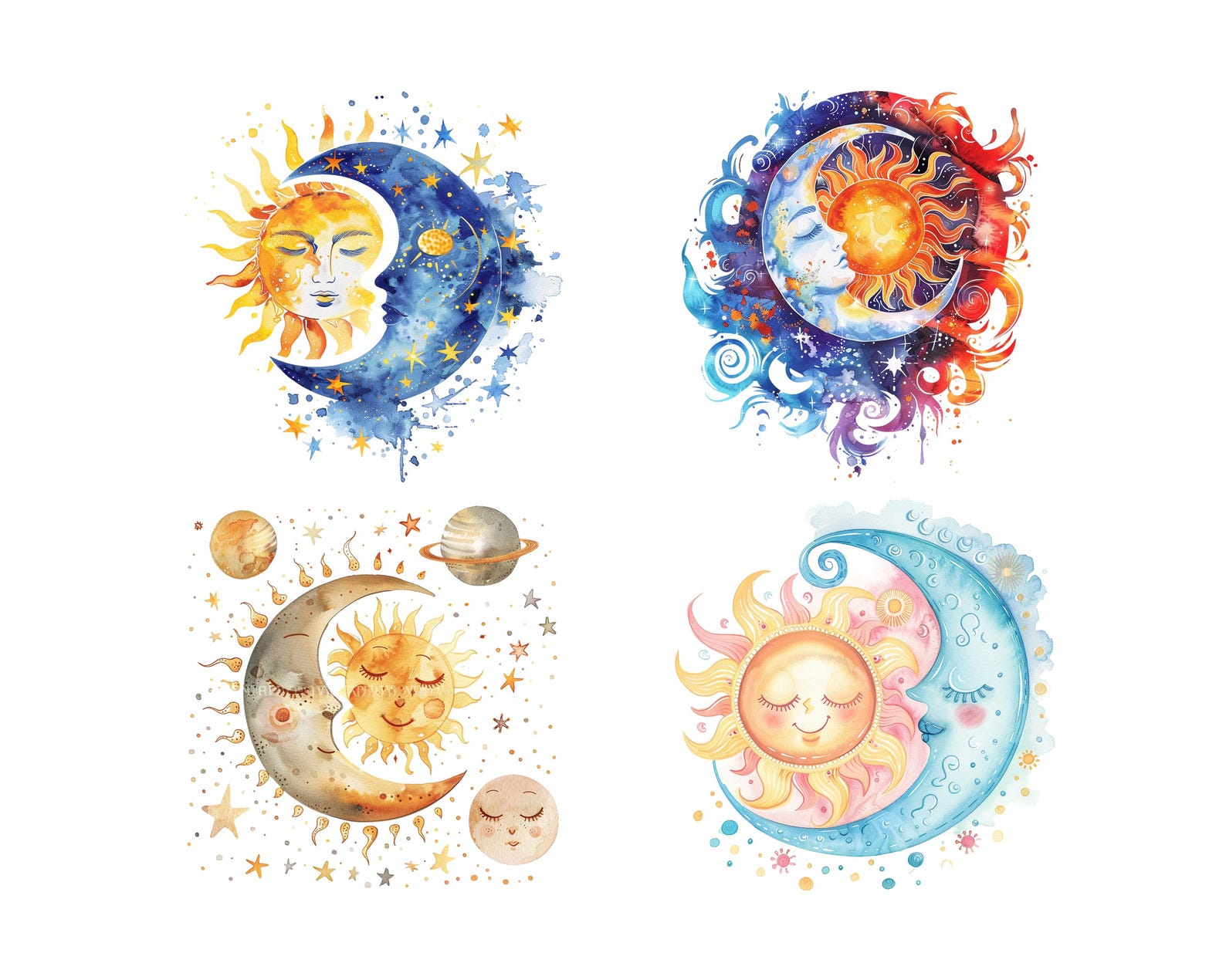 Celestial Sun and Moon PNG Clipart Bundle, Mystic Aesthetics Stars ...