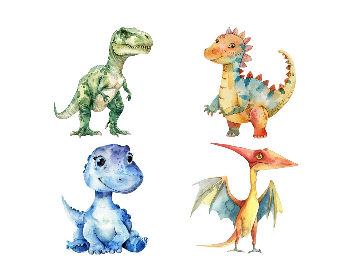 Watercolor Dinosaur Clipart Bundle, Dino Nursery Decor (digital ...