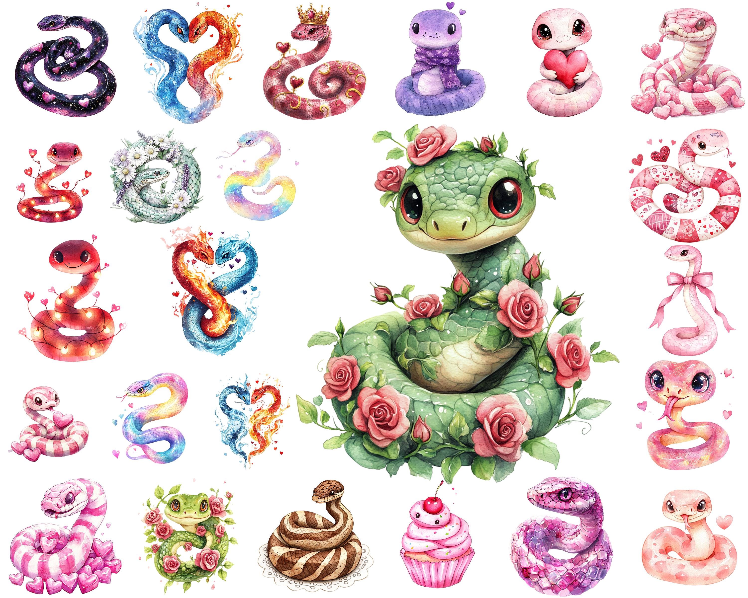 Valentine Snake PNG Clipart Bundle, Watercolor Heart Spotted Cupid ...