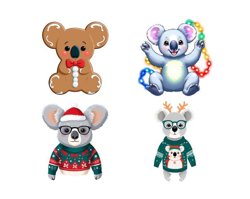 Christmas Koala Clipart Bundle: Watercolor Holiday PNG (digital ...
