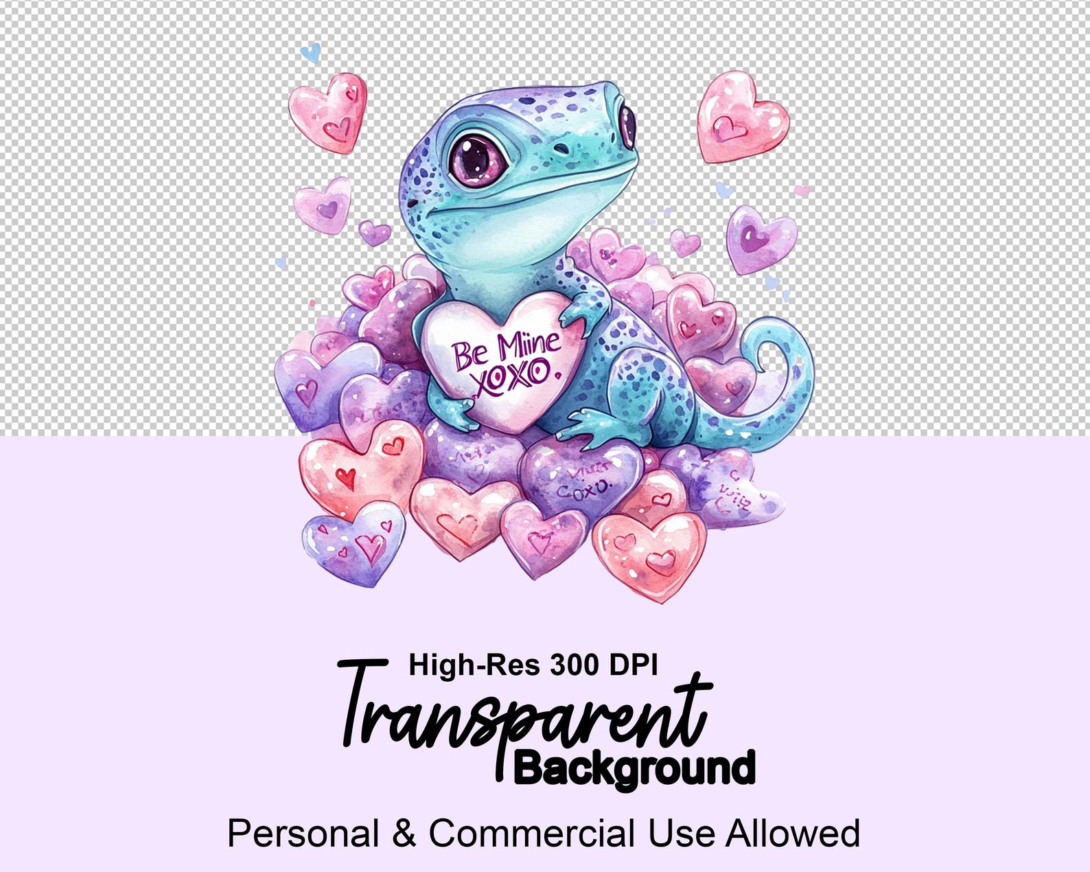 Watercolor Valentine Gecko, Romantic Heart Geckos, Love Reptile Clip ...