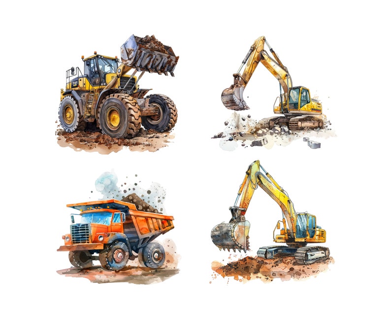 Watercolor Construction Vehicles PNG Clipart Bundle, Instant Download ...