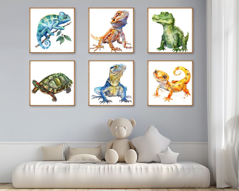 Watercolor Reptiles PNG Clipart Bundle, Chameleon, Lizard, Skink, Snake ...