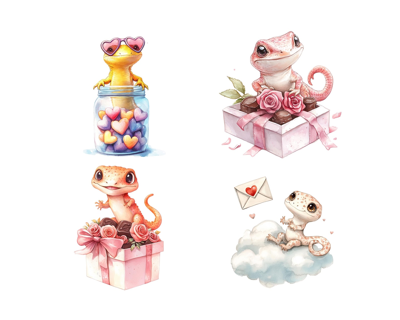 Watercolor Valentine Gecko, Romantic Heart Geckos, Love Reptile Clip ...