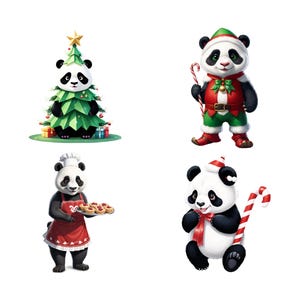 Christmas Panda Clipart Bundle: Watercolor Holiday PNG (digital ...