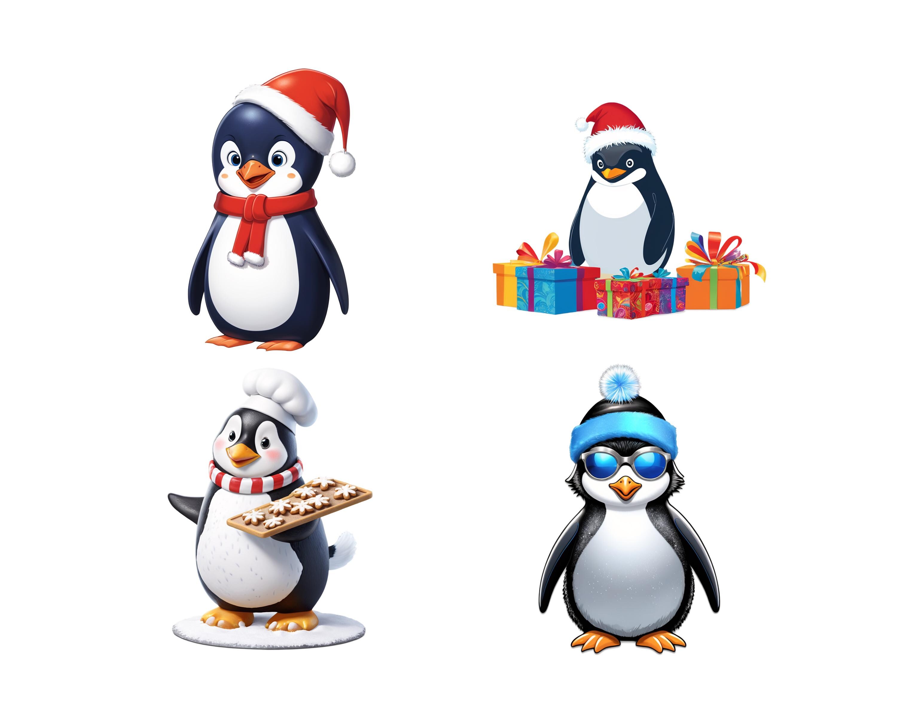 Christmas Penguin PNG Clipart Bundle, Cute Santa Hat Penguin Holiday ...