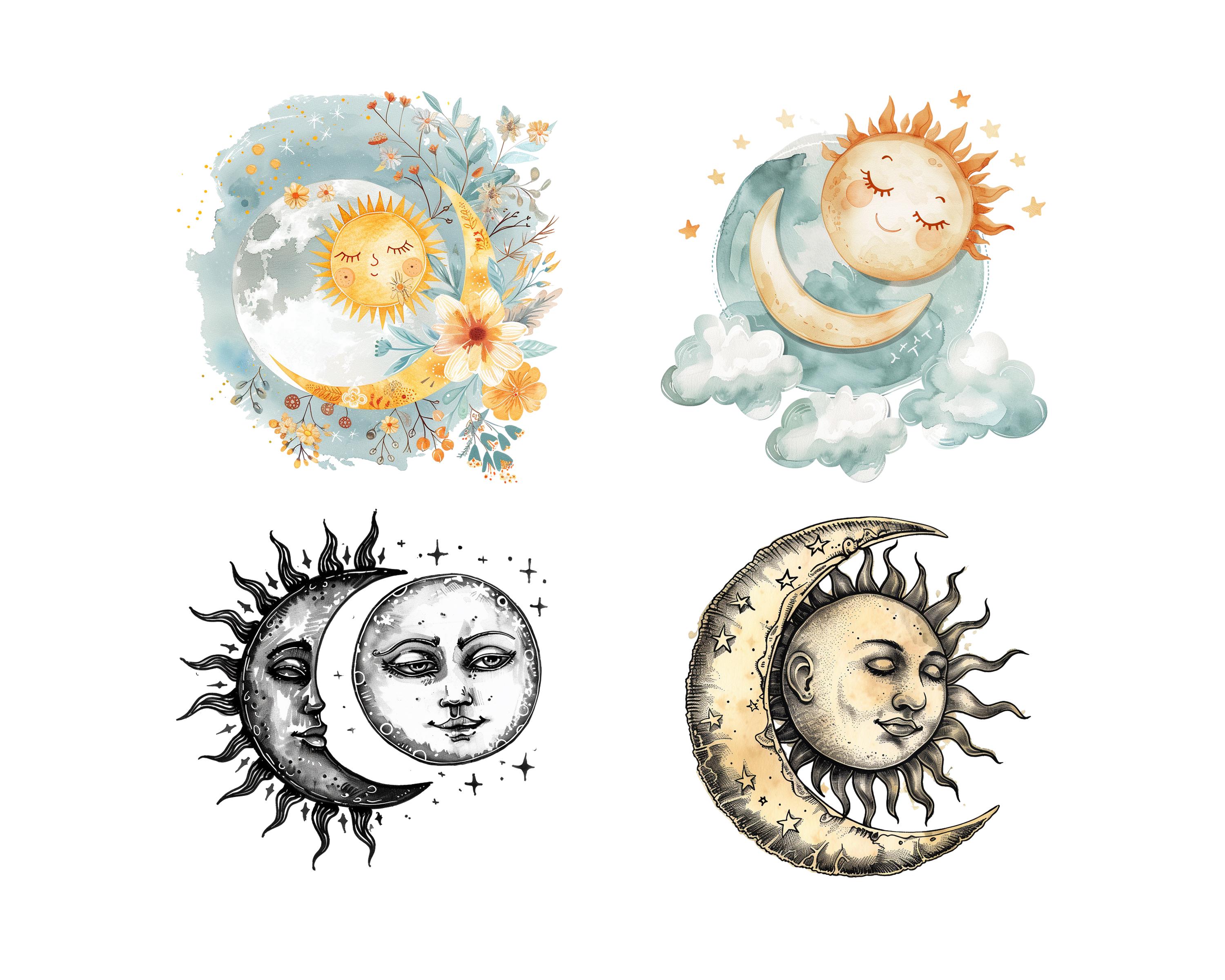 Celestial Sun and Moon PNG Clipart Bundle, Mystic Aesthetics Stars ...