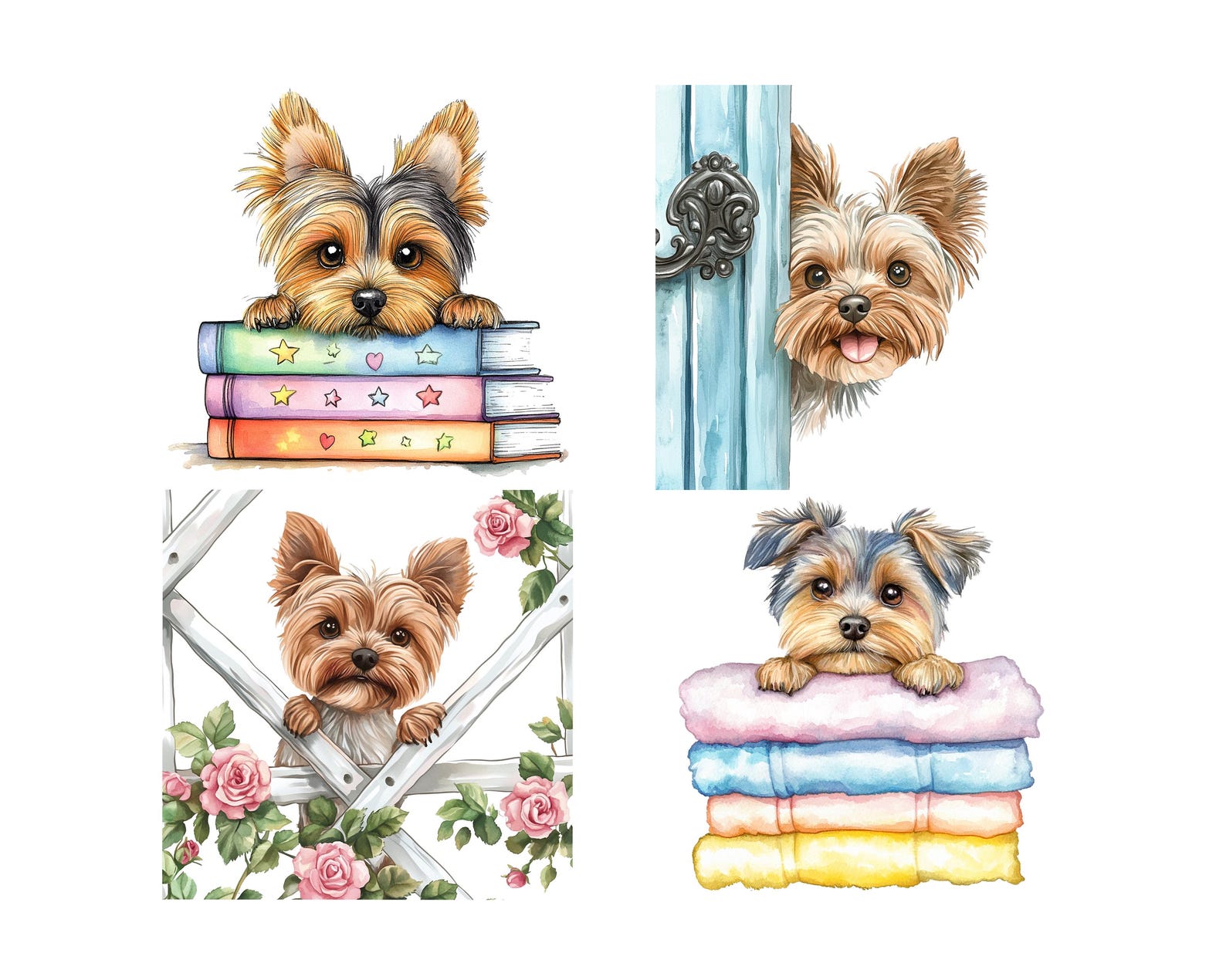 Watercolor Yorkie Peeking PNG Clipart Bundle: Commercial Use - Etsy