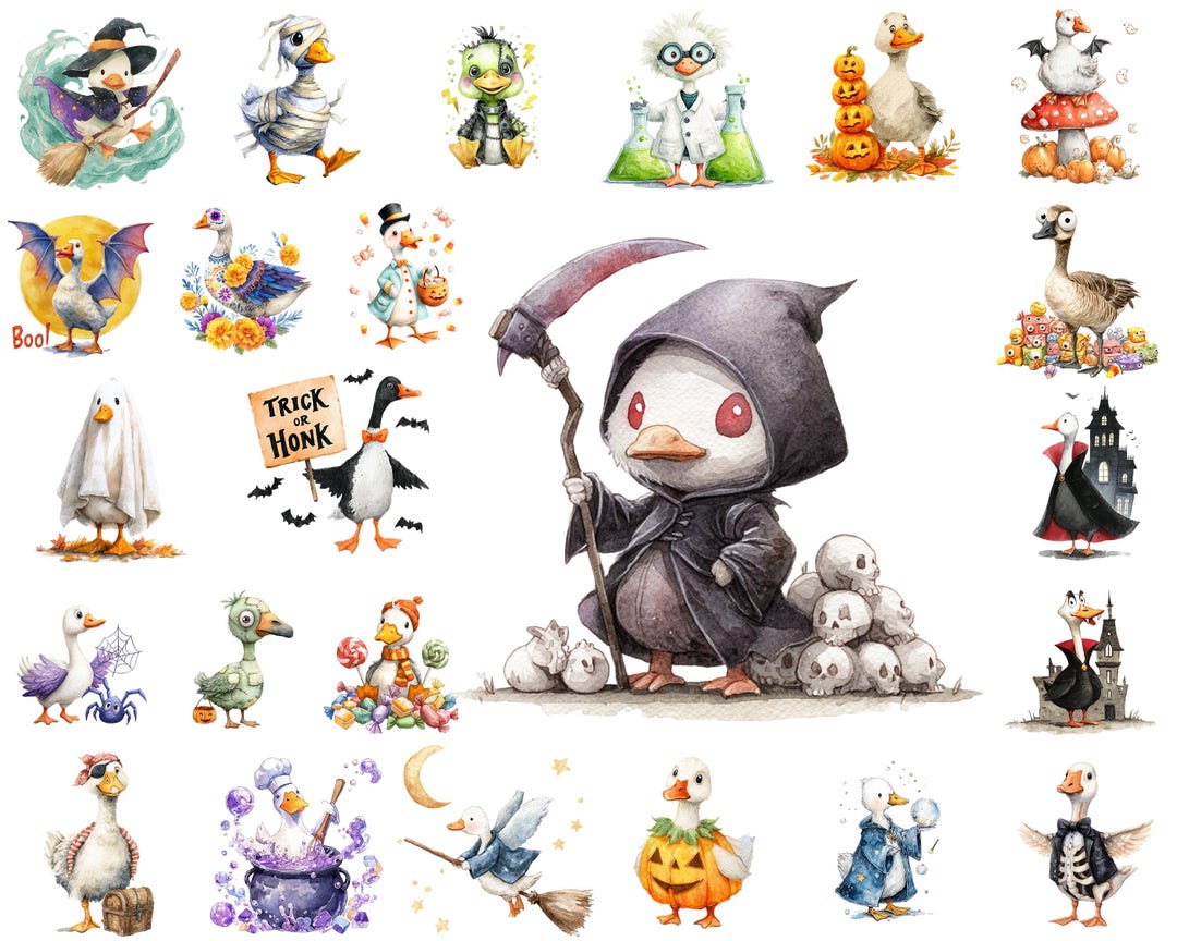Spooky Goose Watercolor Clipart Bundle: Halloween PNG Images ...