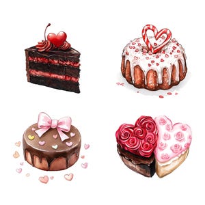 Valentine Cake PNG Clipart Bundle, Watercolor Heart Romantic Cupcake ...