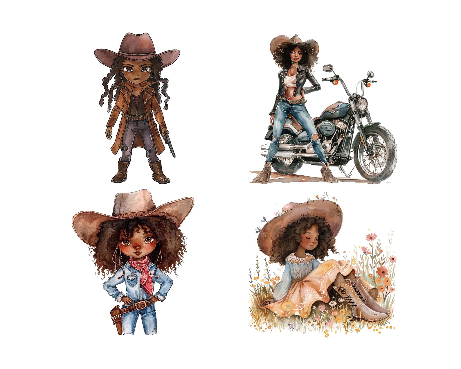 Afro Cowgirl PNG Clipart Bundle, Western African Girl Black Women ...