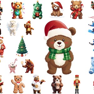 Christmas Bear PNG Clipart Bundle, Cute Santa Bear Holiday Nursery ...
