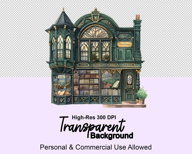 Bookstore PNG Clipart Bundle, Watercolor Cozy Book Library Store Cafe ...