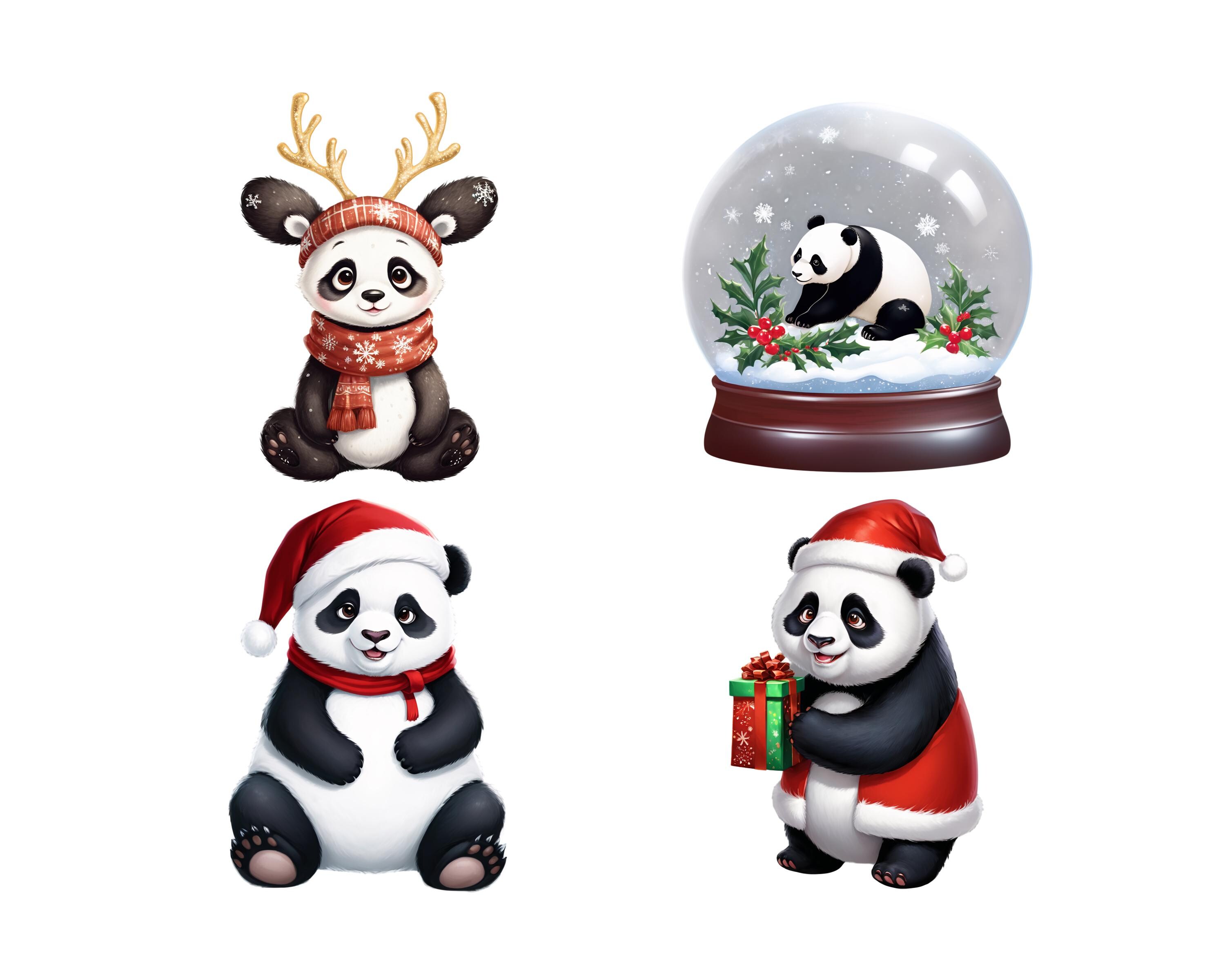 Christmas Panda Clipart Bundle: Watercolor Holiday PNG (digital ...