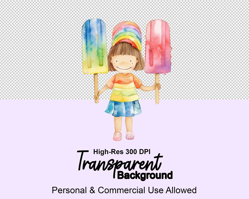 Watercolor Popsicles PNG Clipart Bundle, Summer Treats, Rainbow Juicy ...