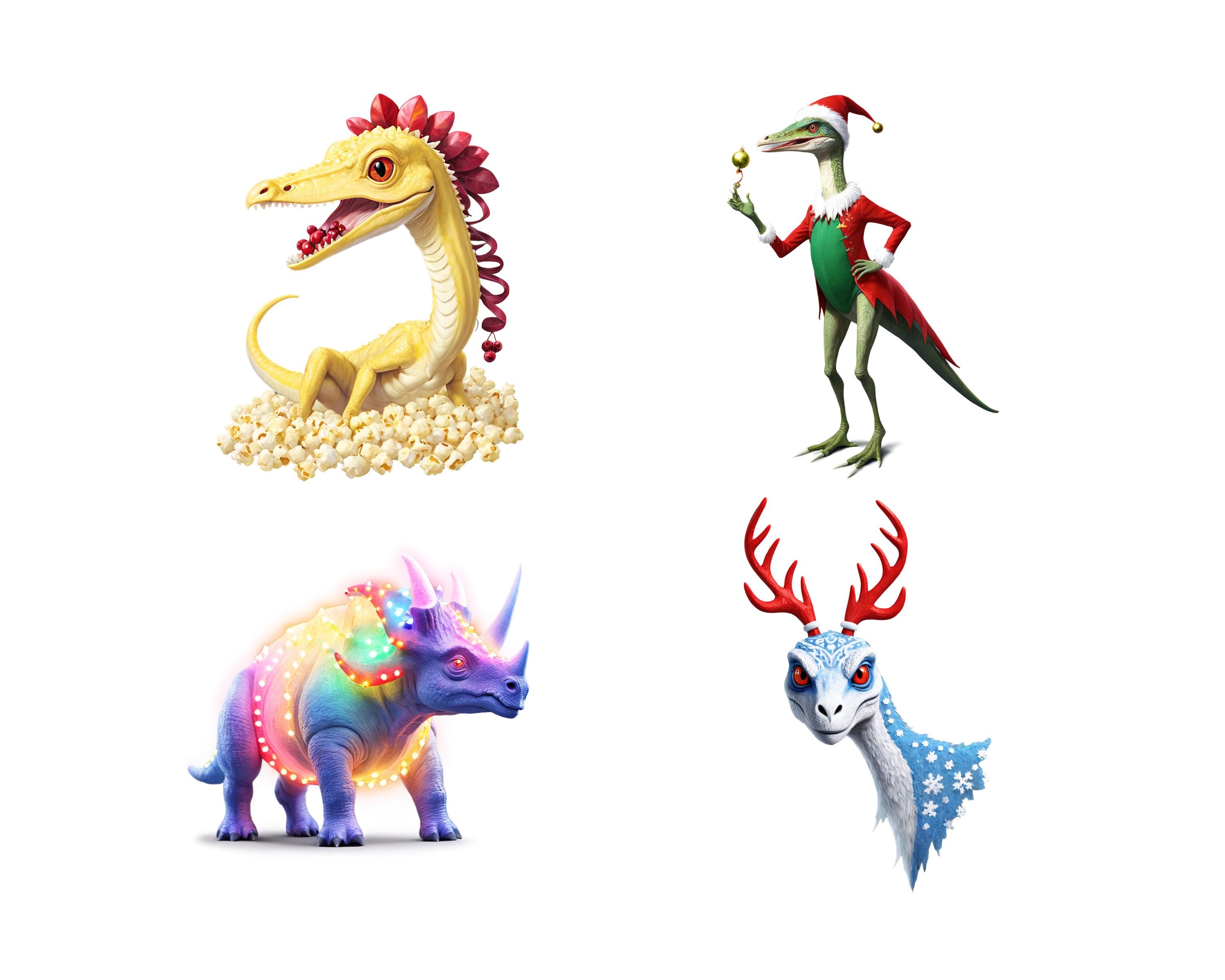 Christmas Dinosaur PNG Clipart Bundle, Cute Santa Dinosaur Holiday ...