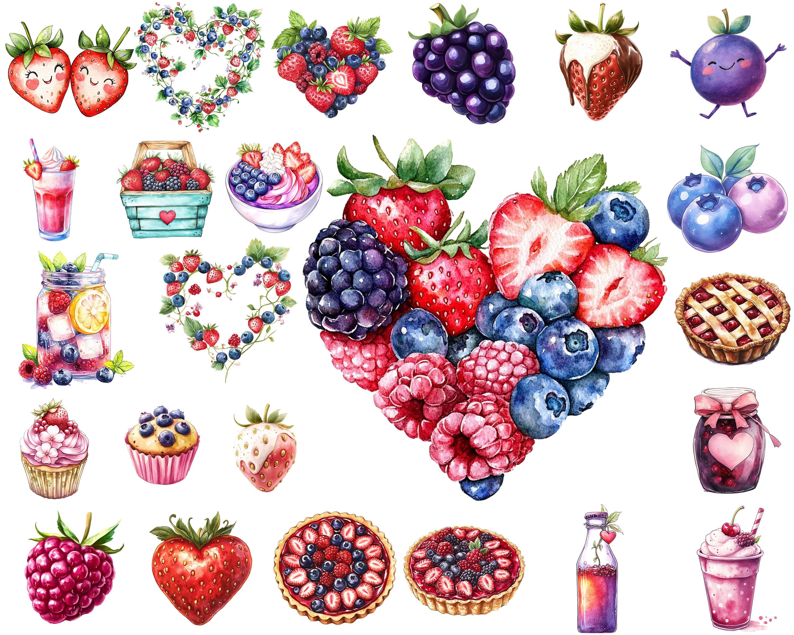 Valentine Berry PNG Clipart Bundle, Watercolor Strawberries ...
