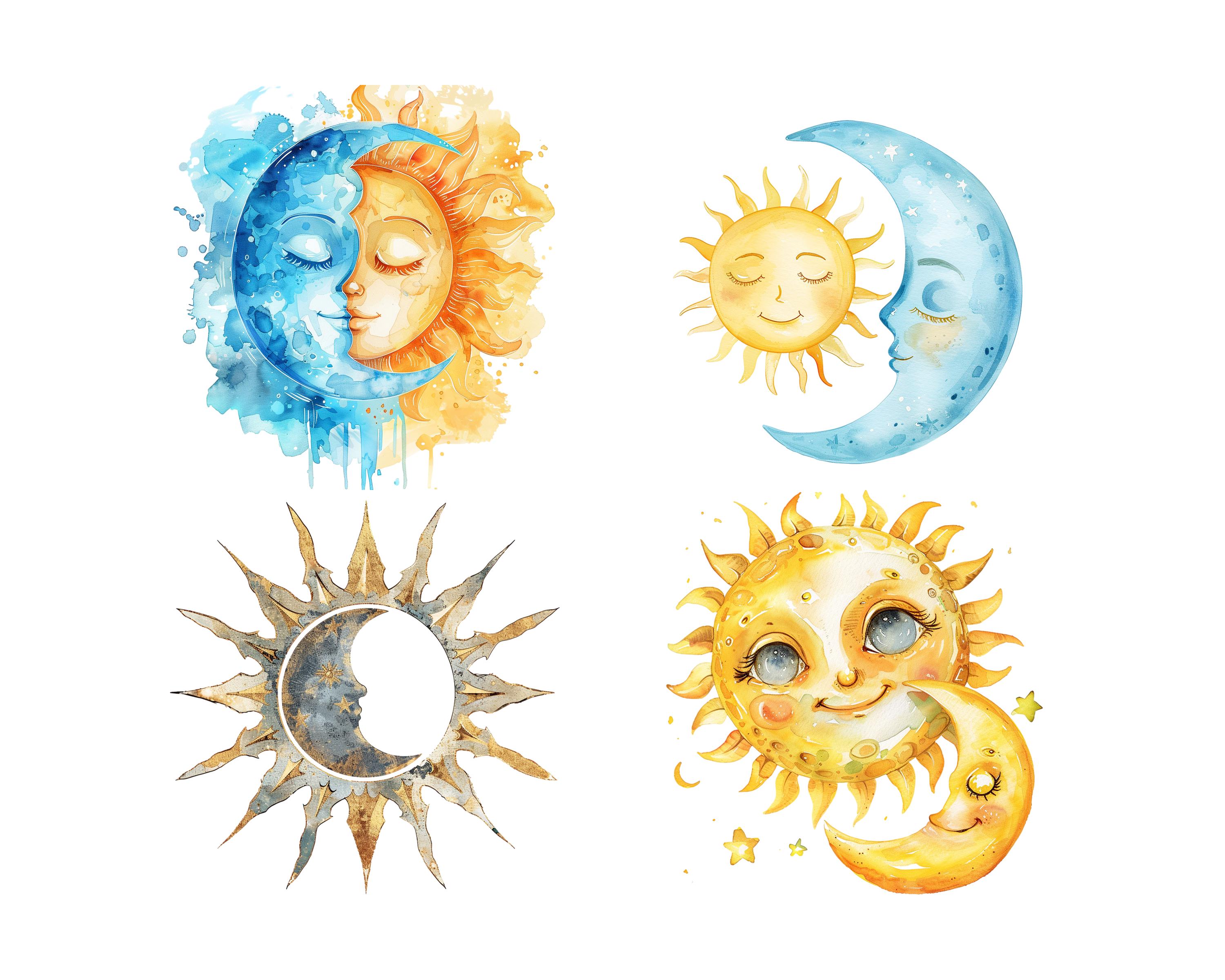 Celestial Sun and Moon PNG Clipart Bundle, Mystic Aesthetics Stars ...
