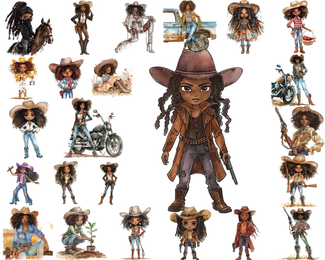 Afro Cowgirl PNG Clipart Bundle, Western African Girl Black Women ...