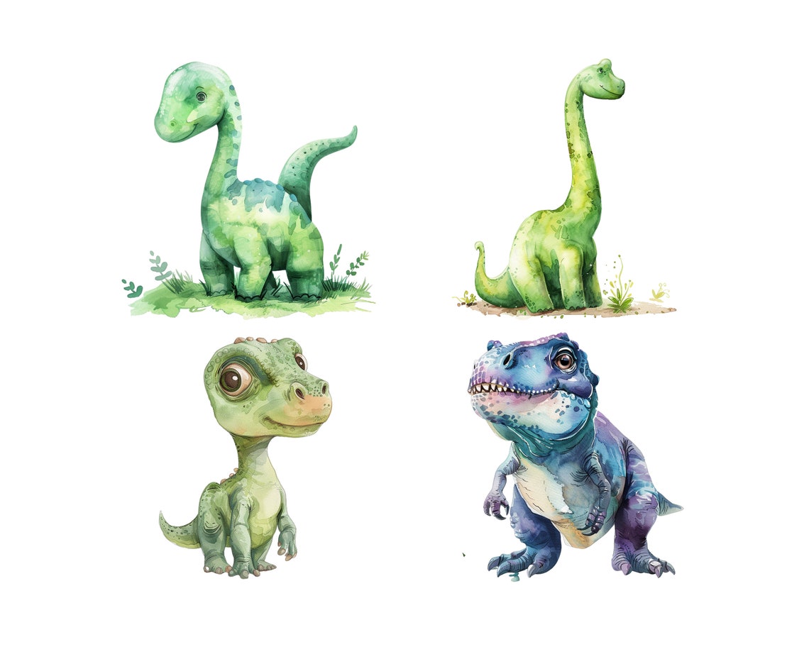 Watercolor Dinosaur Clipart Bundle, Dino Nursery Decor (digital ...