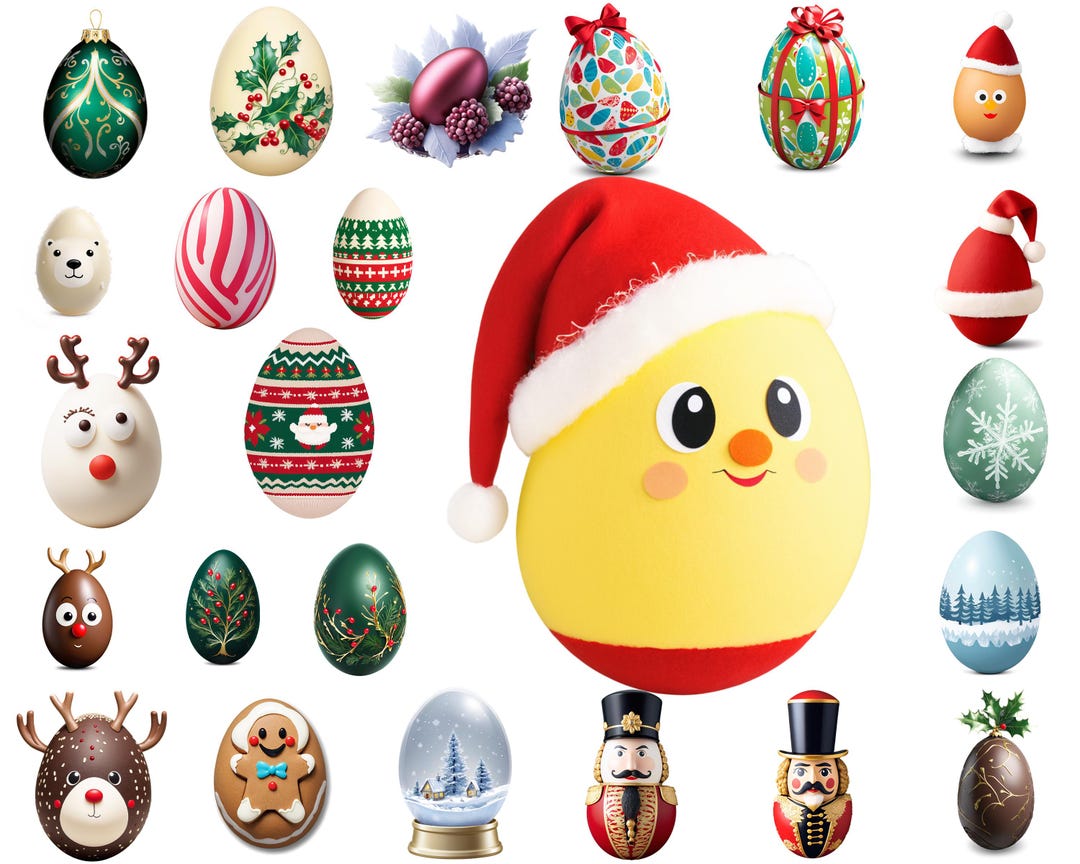 Christmas Eggs PNG Clipart Bundle, Cute Santa Eggs Holiday Nursery ...