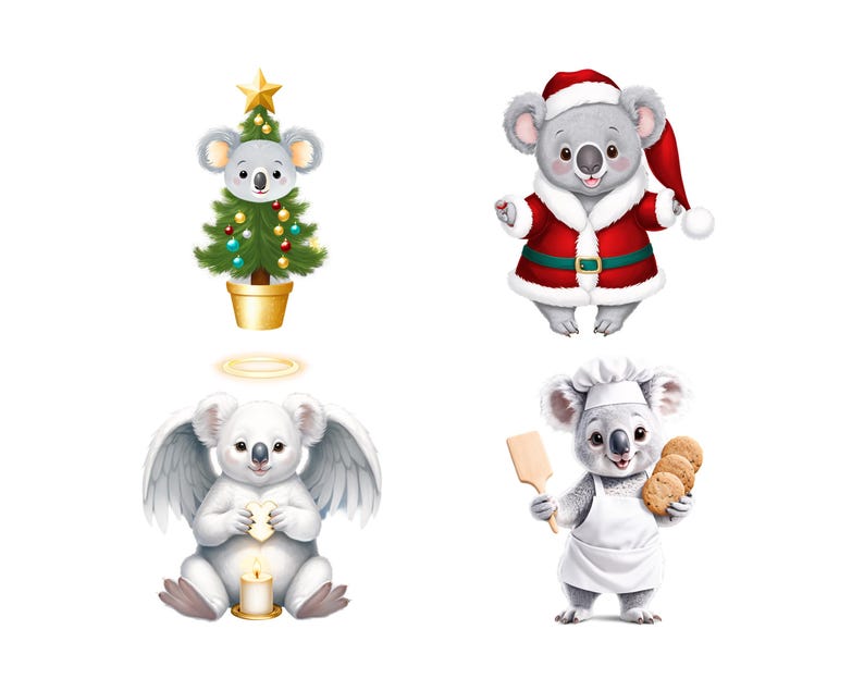 Christmas Koala Clipart Bundle: Watercolor Holiday PNG (digital ...