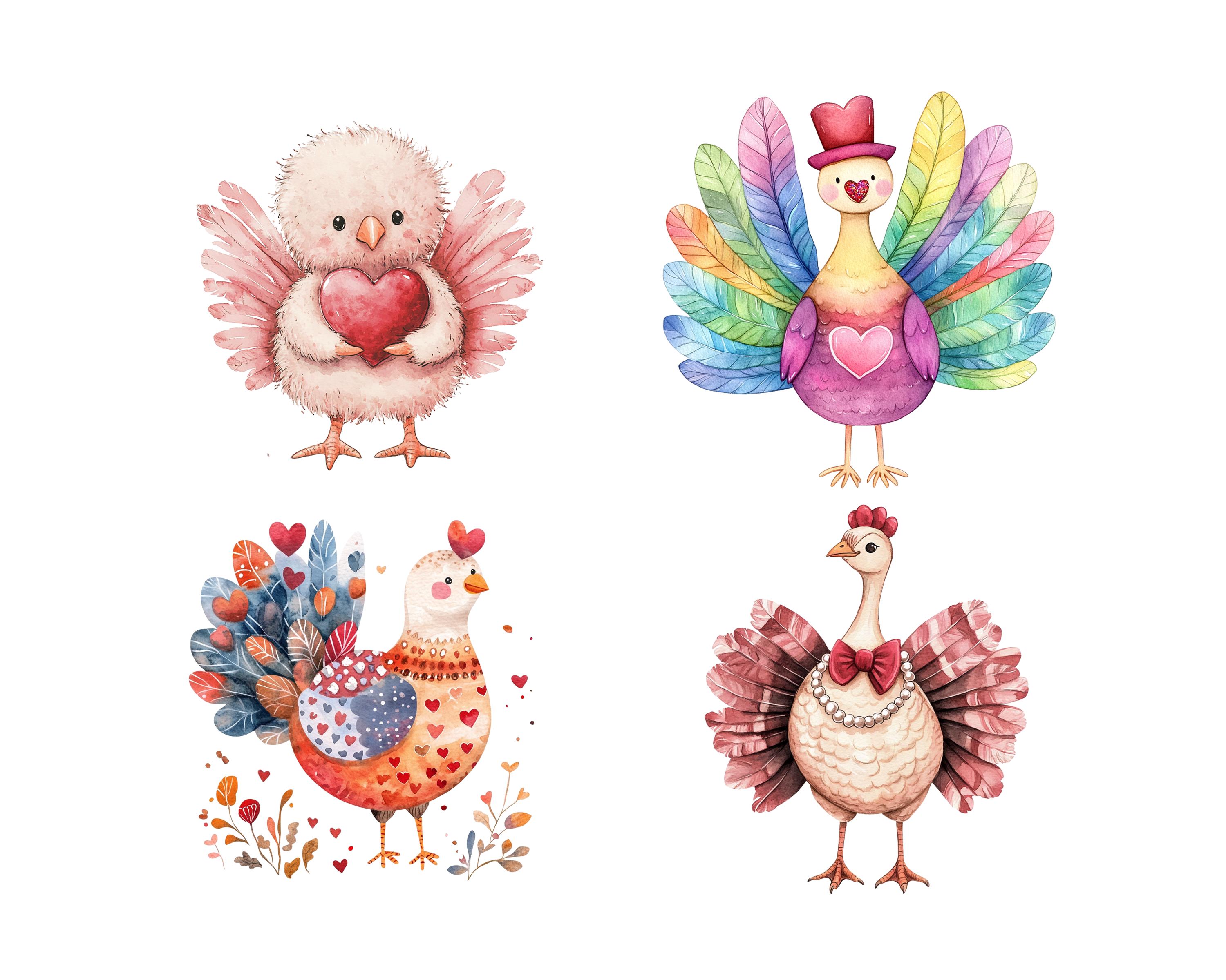 Valentine Turkey Clipart Bundle: Watercolor Cupid PNG (commercial Use ...