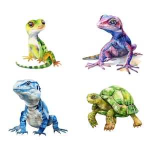 Watercolor Reptiles Clipart Bundle: Lizard, Snake, Turtle (digital ...