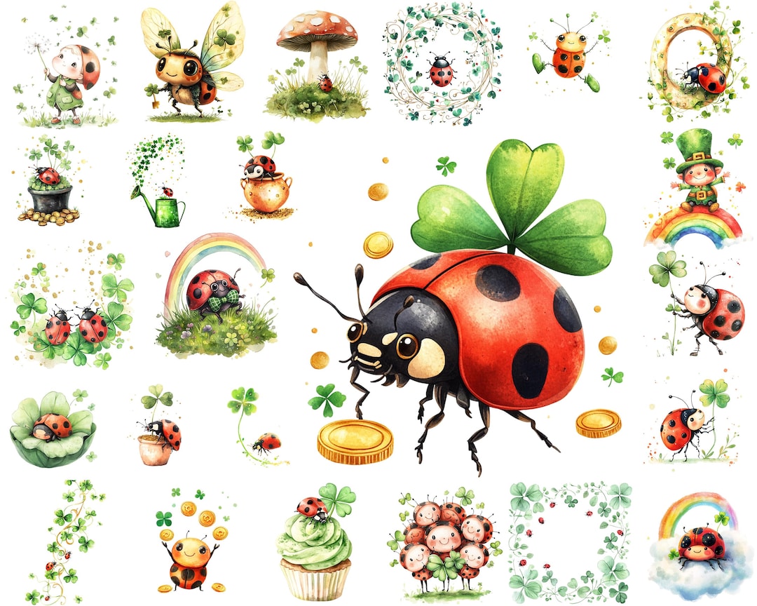 St. Patrick's Day Ladybug PNG Clipart Bundle, Lucky Shamrock Leprechaun ...