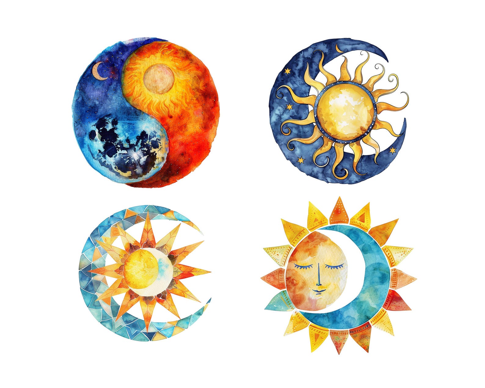 Celestial Sun and Moon PNG Clipart Bundle, Mystic Aesthetics Stars ...