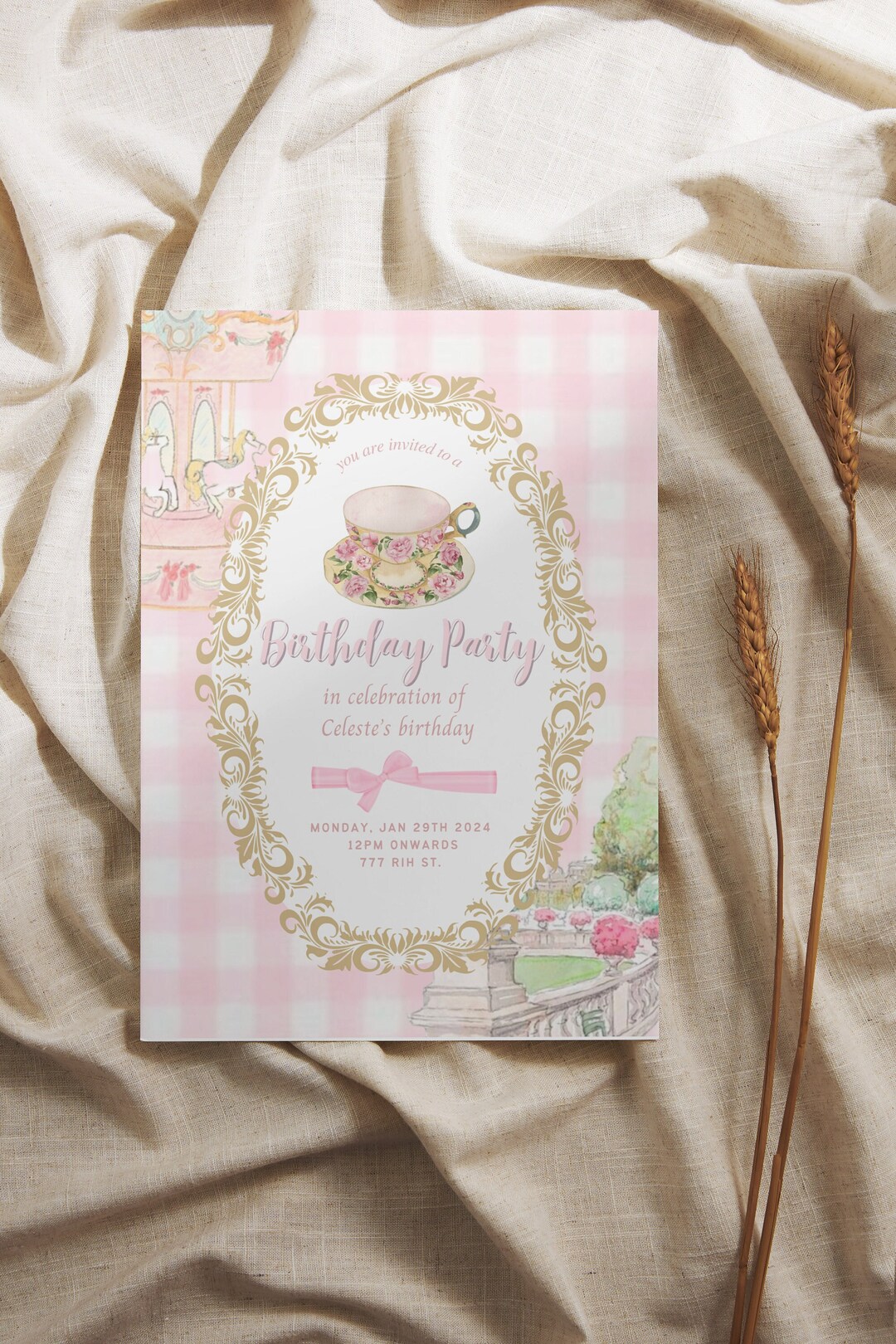 Pink Birthday Invitation, Coquette Pink Invitation Template, 5X7 Pink ...