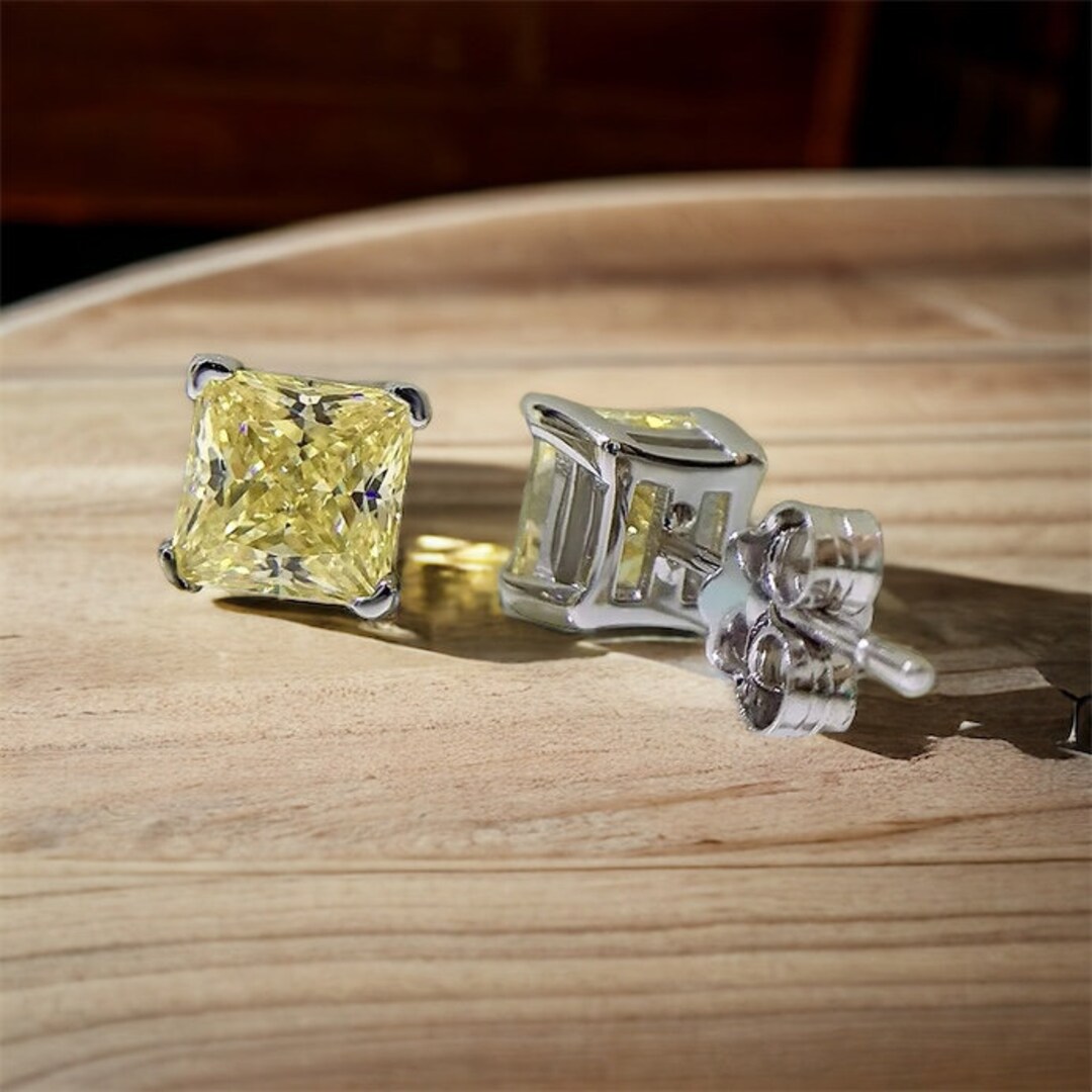 Square Citrine Earrings • Sterling Silver Diamond Studs - Etsy