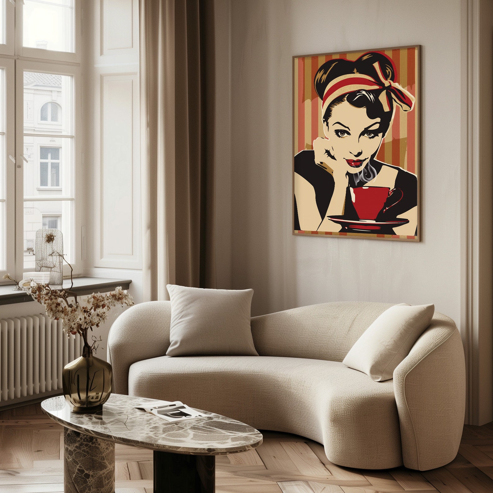 Retro Woman Coffee Wall Art 50's Style Poster for Vintage Design Lovers ...