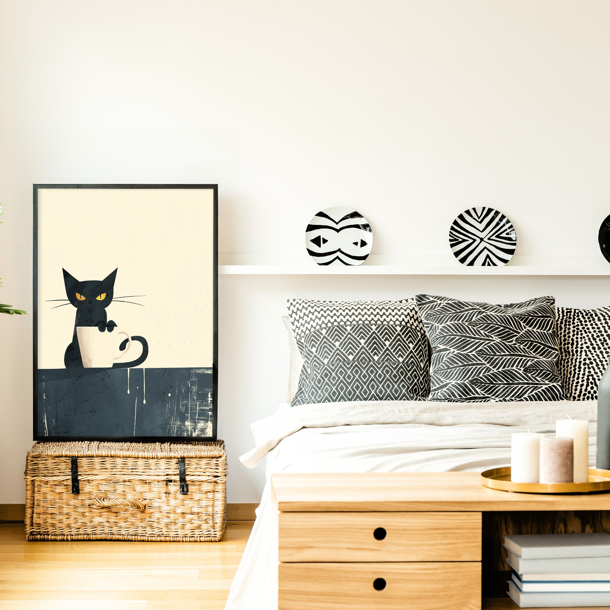 Angry Cat Coffee Wall Art - Minimalistic Painting for Coffee Lovers ...