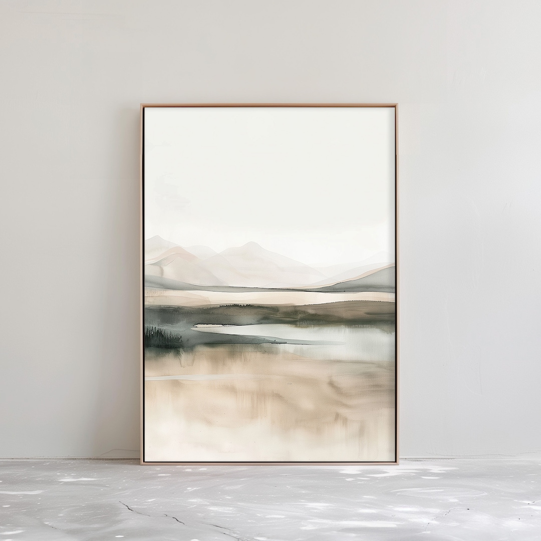 Japandi Watercolor Wall Art Print - Abstract Japanese Landscape ...