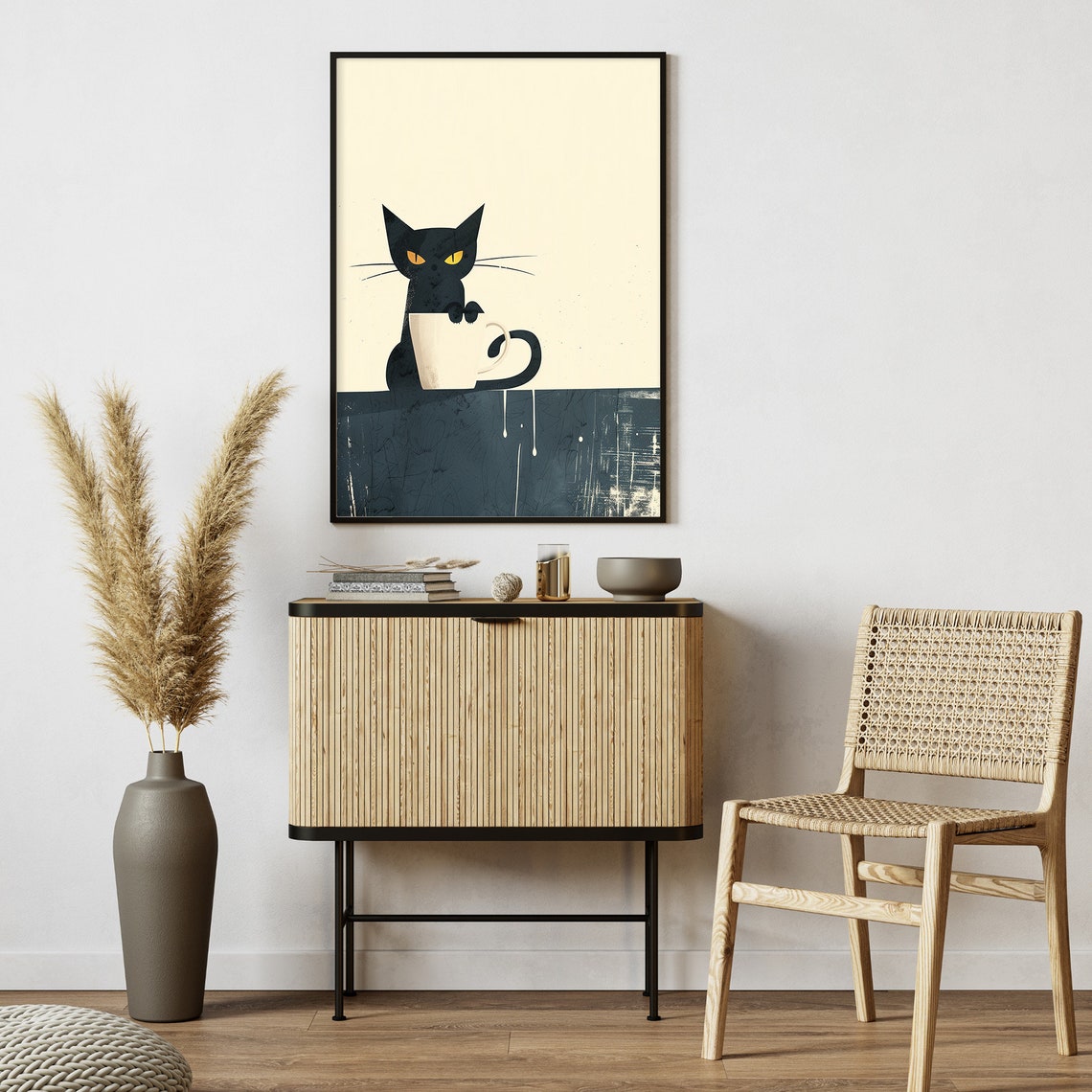 Angry Cat Coffee Wall Art Minimalistic Painting for Coffee Lovers ...
