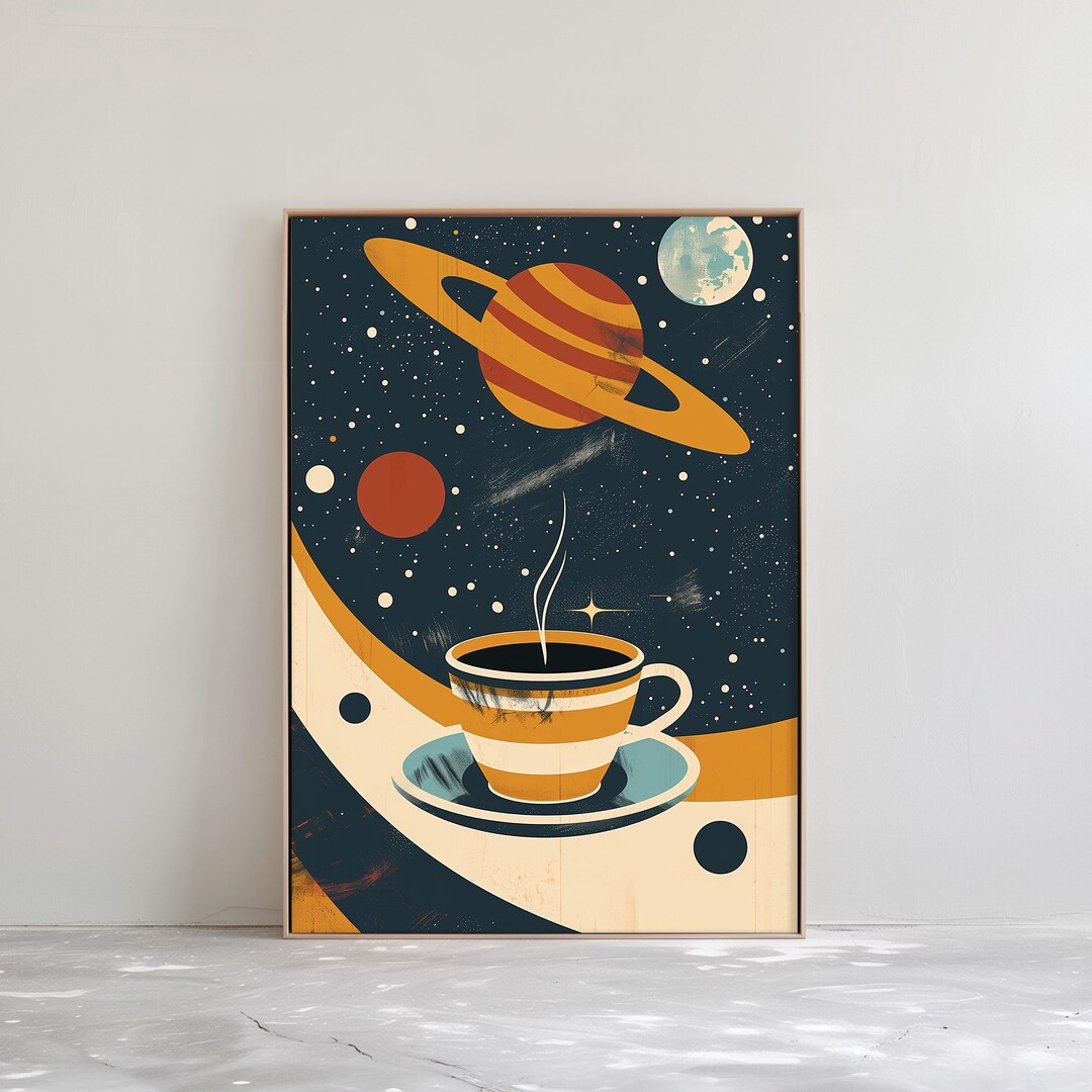 Retro Coffee Wall Art - 80s Vintage Coffee in Space - Universe Home ...